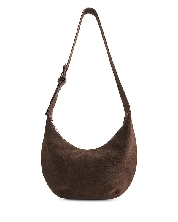 Whistles Sia Curved Suede Crossbody Bag - Chocolate