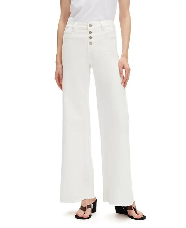 BAYEAS Mid Rise Wide Leg Denim Jeans Button Fly With Frayed Hem In Wash - White