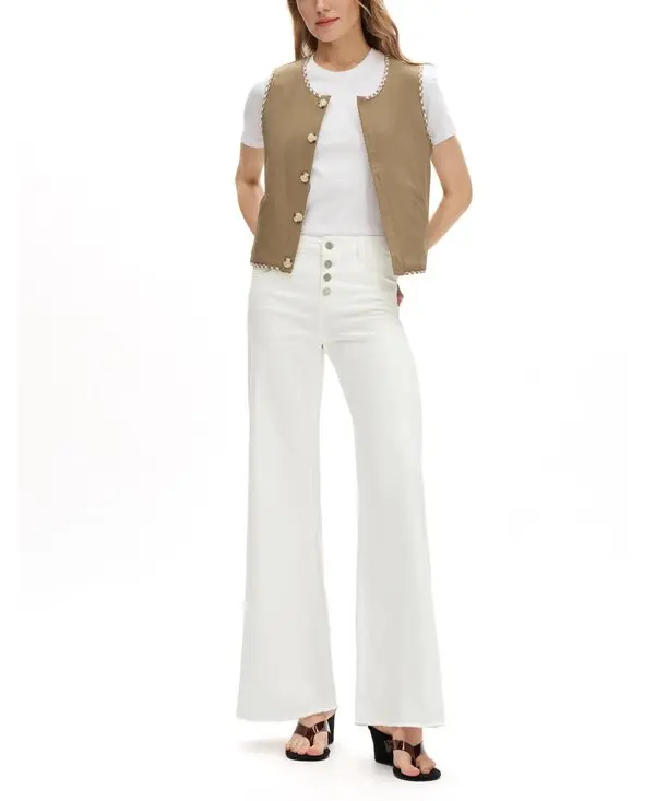 BAYEAS Mid Rise Wide Leg Button Fly Jeans With Frayed Hem