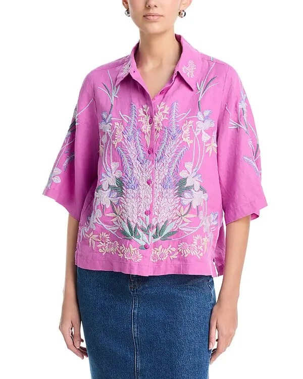 Johnny Was Linen Kimono Sleeve Shirt - Spring Crocus