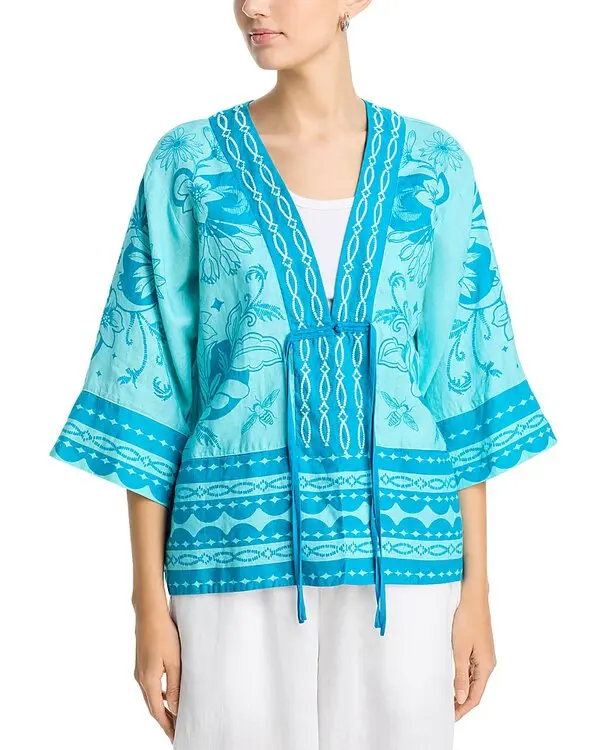 Johnny Was Linen Wide Hem Tie Kimono - Xalina