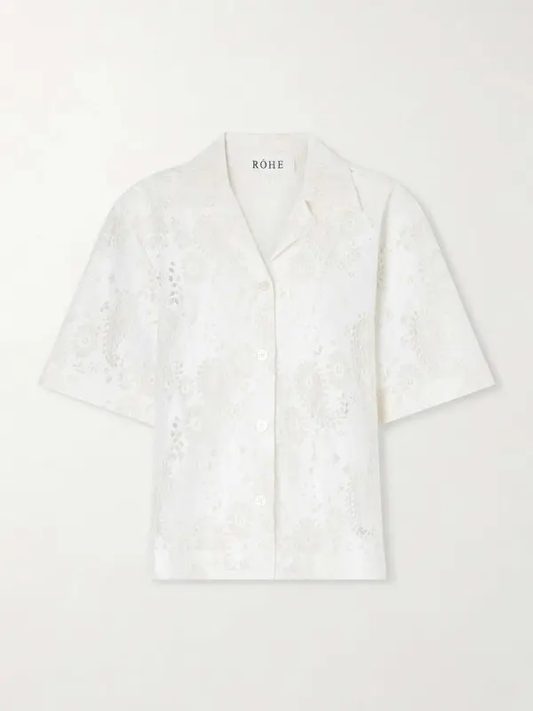 RÓHE Alicia Embroidered Linen-blend Lace Shirt - Cream