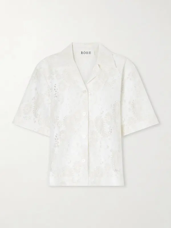 RÓHE Alicia Embroidered Linen-blend Lace Shirt - Neutrals