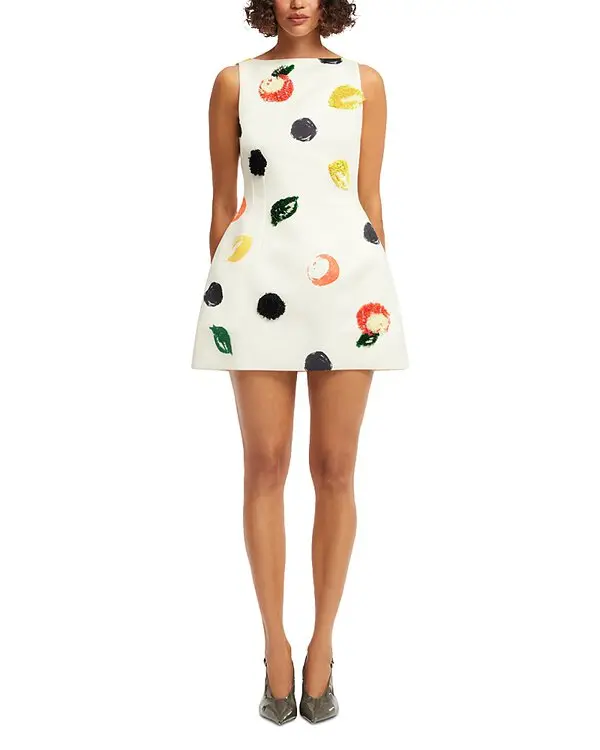 LEO LIN Ali Embellished Boat Neck Mini Dress - Citrus Spots