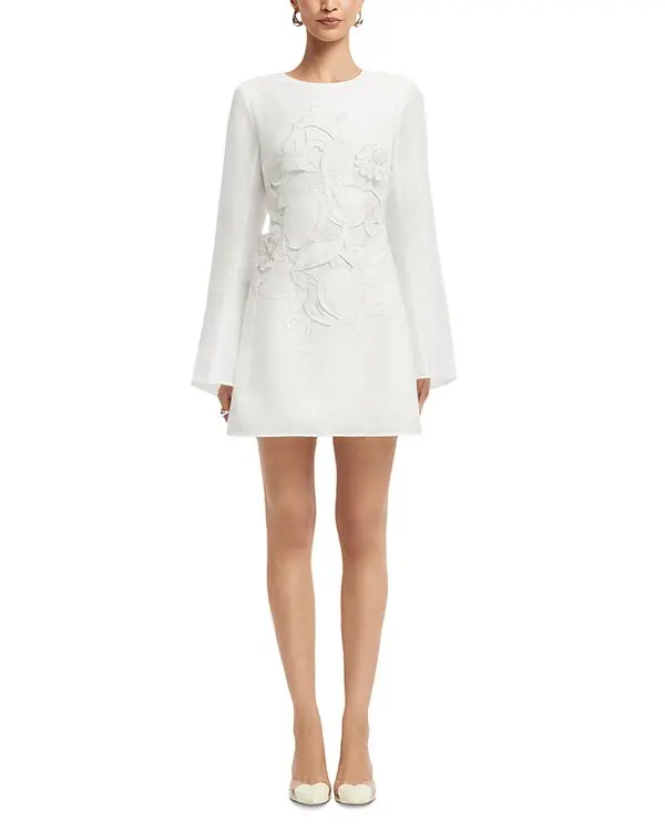 LEO LIN Suzanne Applique Bell Sleeve Mini Dress - Snow
