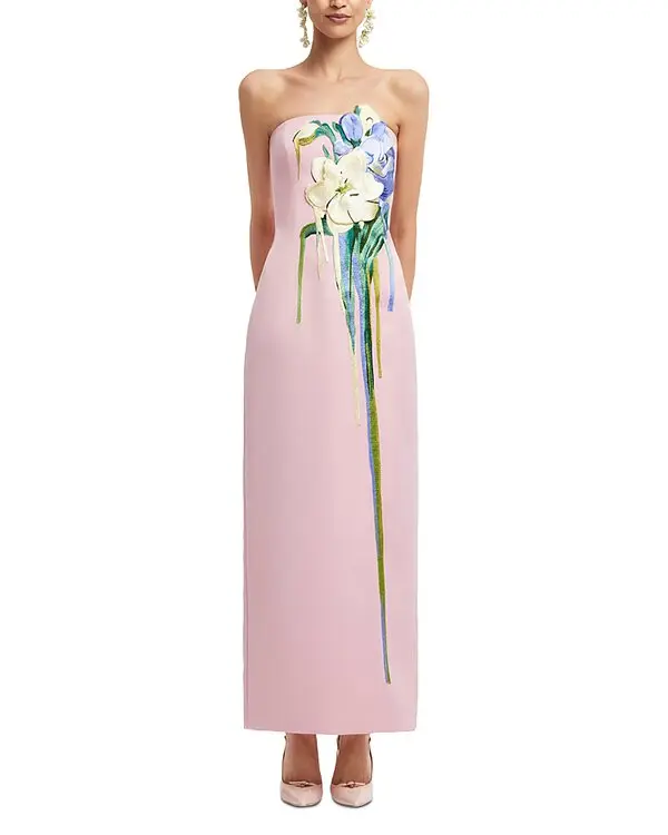 LEO LIN Rayna Embroidered Bustier Dress - Bouquet Print/pastel Pink