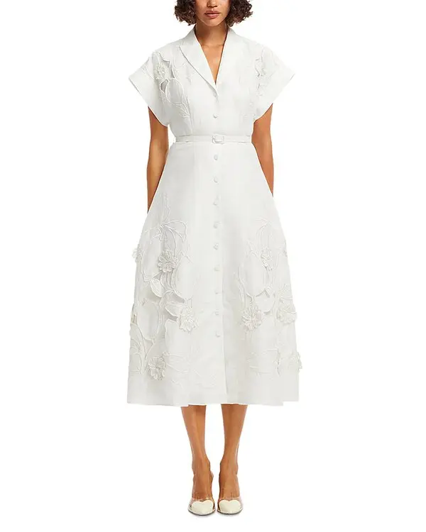 LEO LIN Aubrey Applique Midi Shirt Dress - Snow