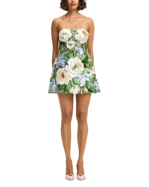 LEO LIN Roselle Floral Hand Embroidered Bustier Mini Dress - Blossom