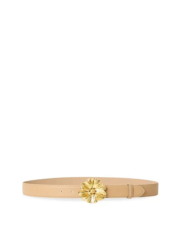 B-low The Belt Florian Leather Belt With Gold Tone Flower Detail - Biscuit Gold