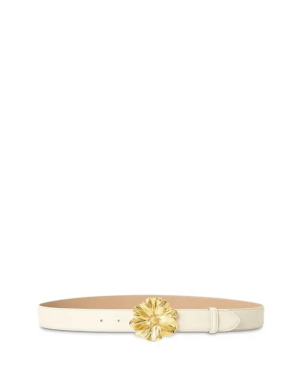 B-low The Belt Florian Leather Belt With Gold Tone Flower Detail - Gesso Gold