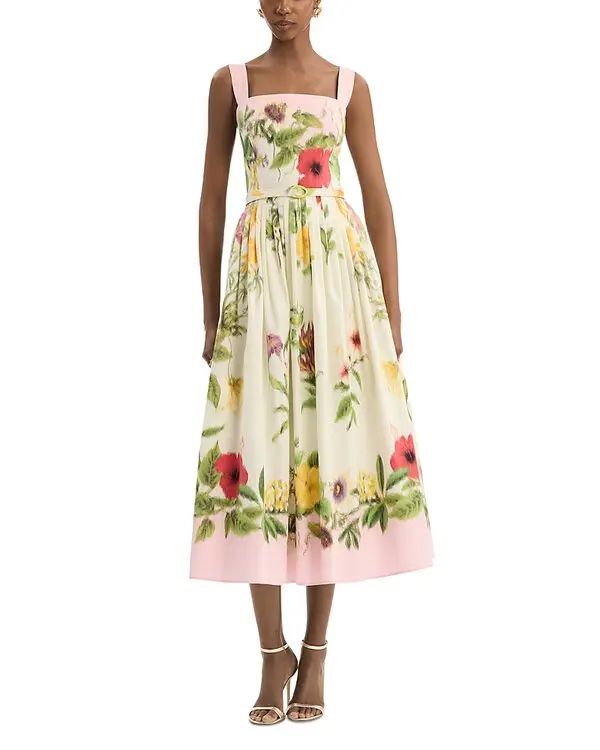 Oscar De La Renta Sleeveless Floral Print Poplin Day Dress - Pink Multi