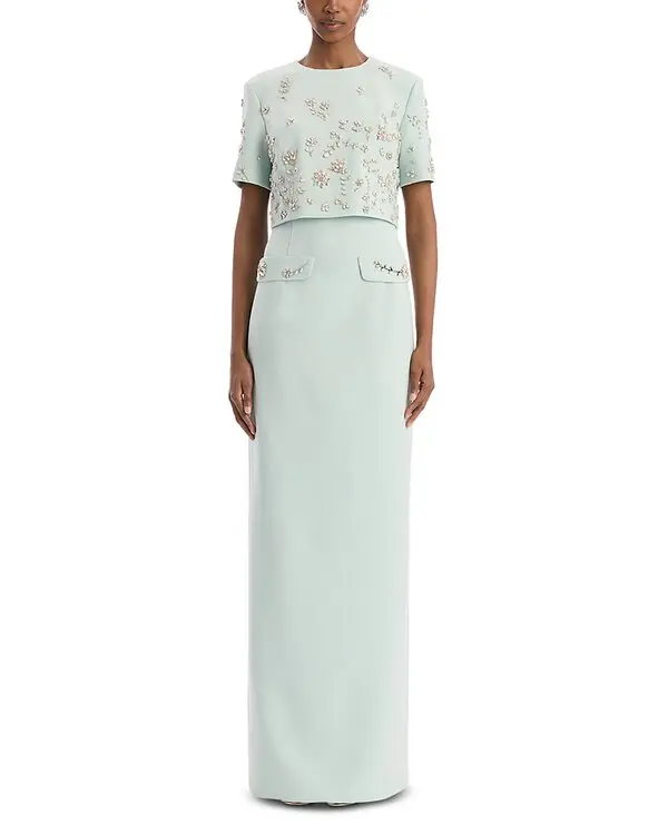 Oscar De La Renta Crystal Embroidered Dress - Saltwater