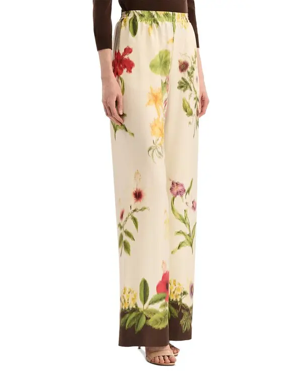 Oscar De La Renta Multi Floral Silk Twill Pants