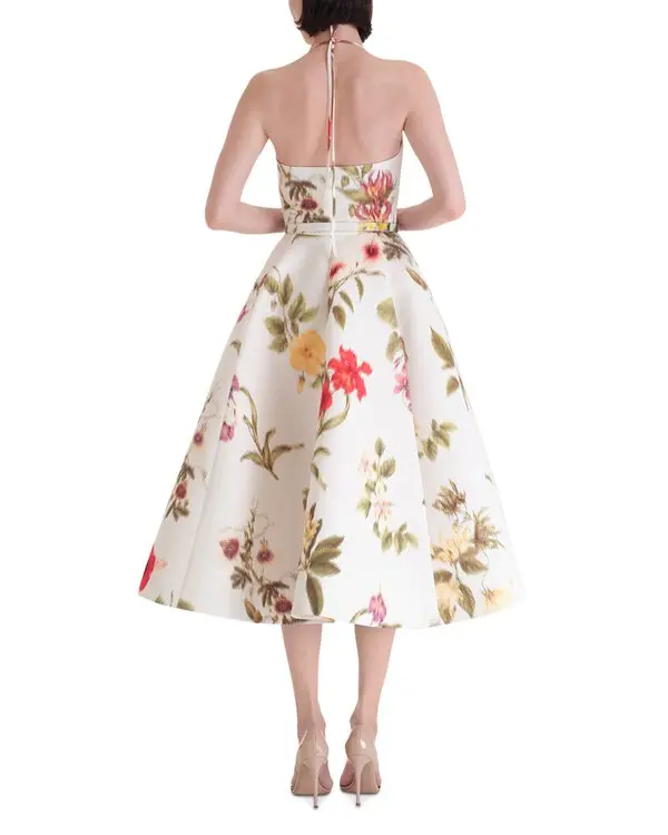 Oscar De La Renta Chine Multi Floral Faille Cocktail Dress