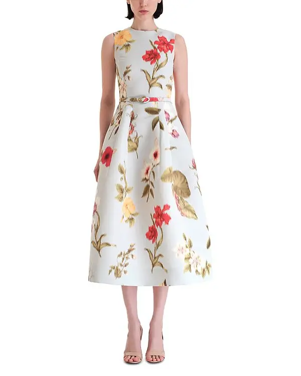 Oscar De La Renta Chine Floral Faille Day Dress - Ivory Multi