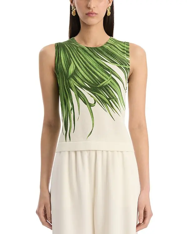 Oscar De La Renta Printed Knit Tank - Green/ivory