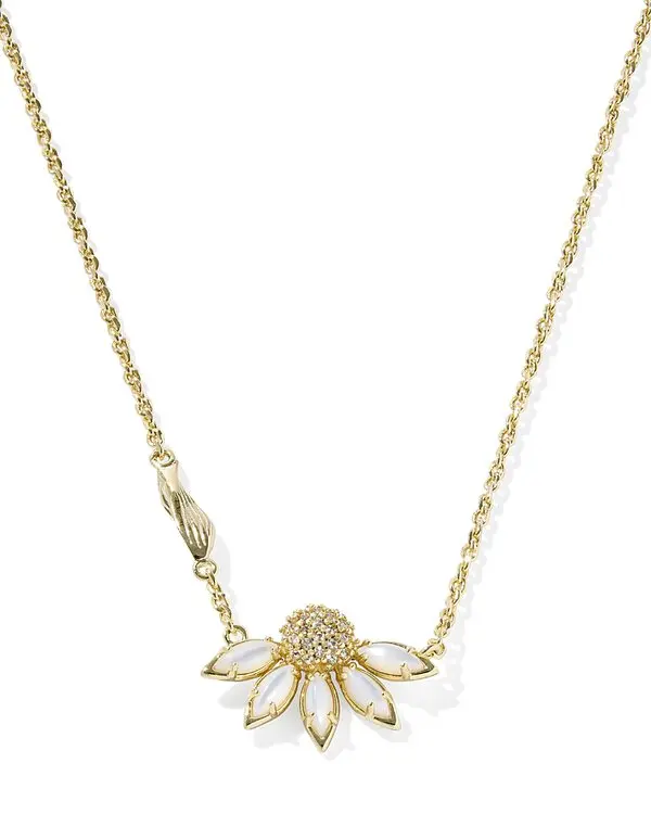 Kendra Scott Anya Nano Gem & Mother Of Pearl Flower Pendant Necklace - Gold Ivory