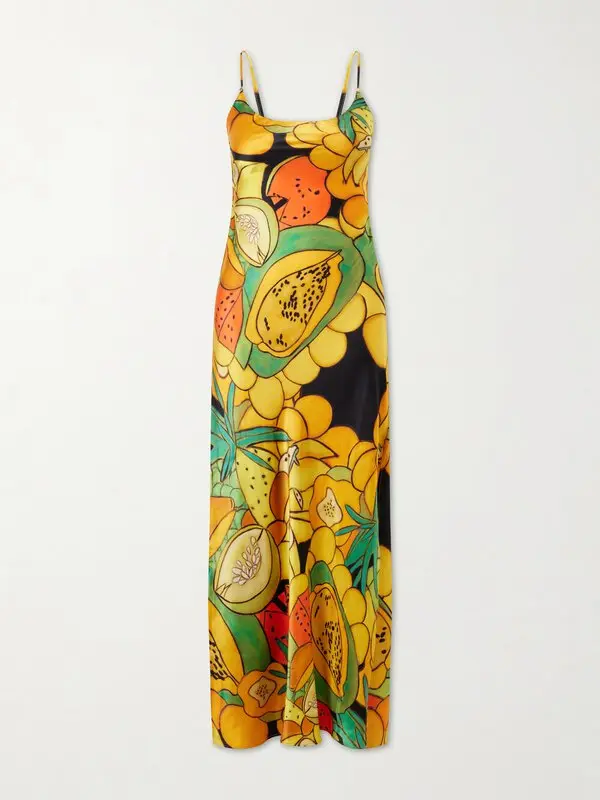 DONDE ESTEBAN Frutas Printed Silk-blend Satin Maxi Dress - Multi