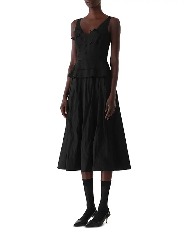 JASON WU Embroidered Bodice Midi Dress - Black