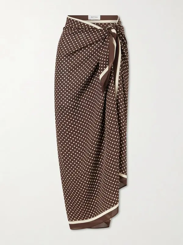 Matteau Polka-dot Silk-georgette Pareo - Brown