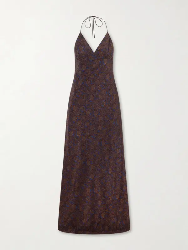 Matteau Printed Silk-crepe De Chine Maxi Dress - Brown
