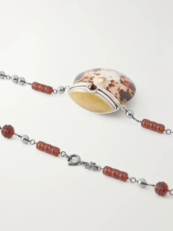 Tory Burch Shell Silver-tone Beaded Necklace