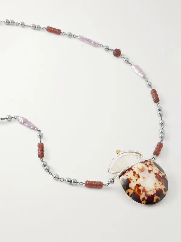 Tory Burch Shell Silver-tone Beaded Necklace