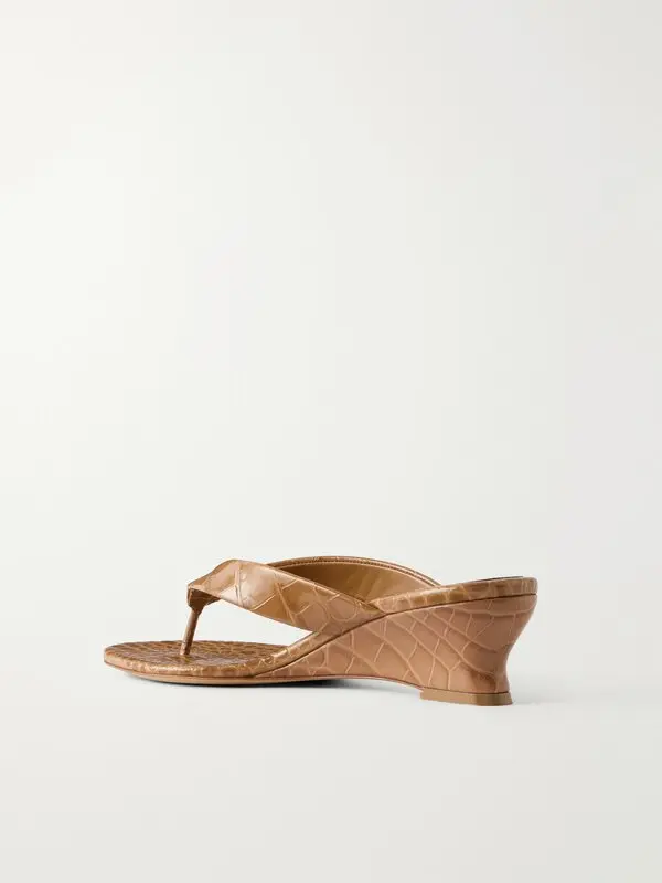 Le Monde Beryl Micro Wedge Croc-effect Leather Thong Sandals