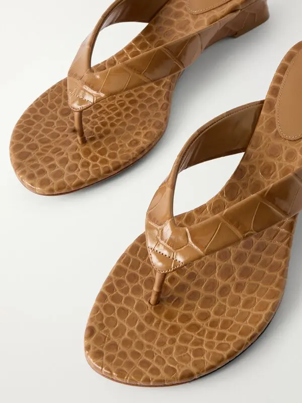 Le Monde Beryl Micro Wedge Croc-effect Leather Thong Sandals