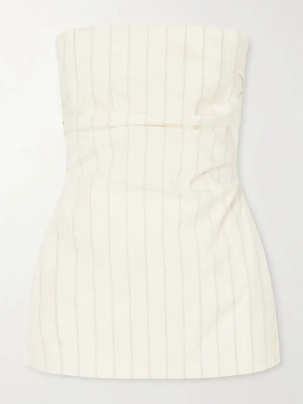 ST. AGNI Strapless Pinstriped Top - Neutrals
