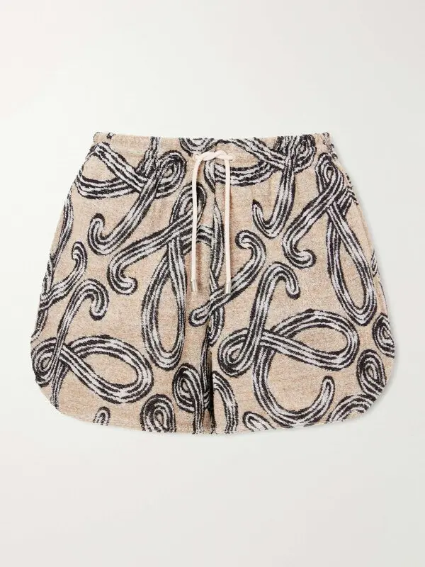 Loewe Printed Straight-leg Cotton-blend Terry Shorts - Beige