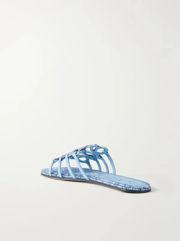 Loewe Leather-trimmed Embroidered Canvas Slides - Blue