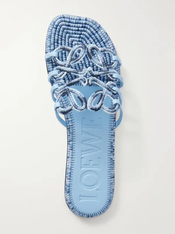 Loewe Leather-trimmed Embroidered Canvas Slides - Blue