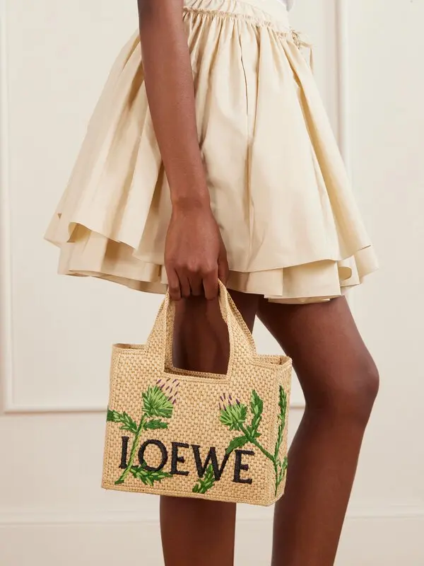 Loewe Paula's Ibiza Small Embroidered Raffia Tote - Neutrals
