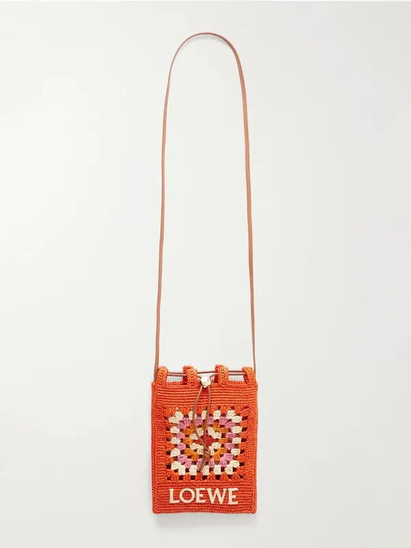Loewe Paula's Ibiza Logo-trimmed Crocheted Raffia Bucket Bag - Orange