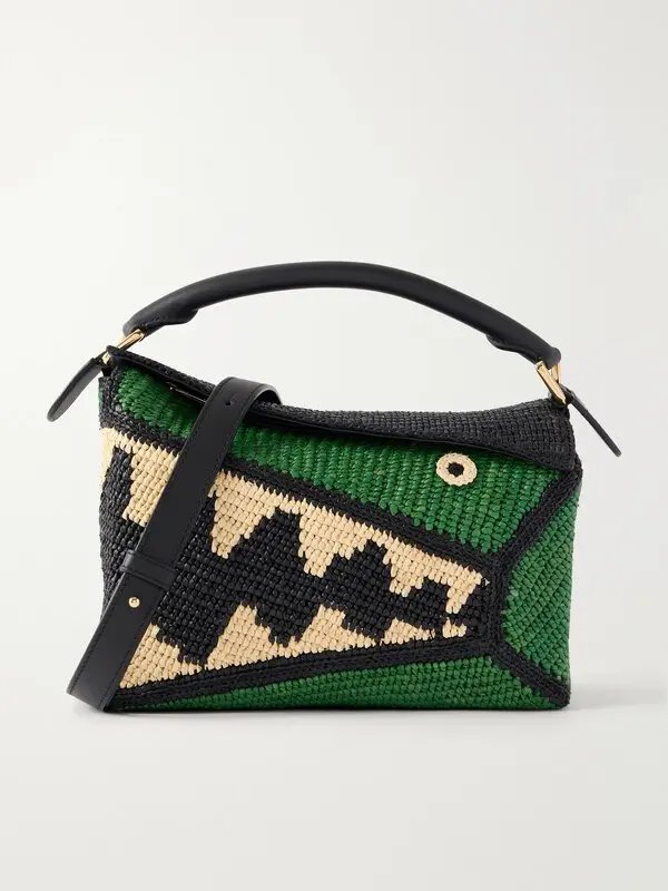 Loewe Paula's Ibiza Puzzle Edge Raffia Shoulder Bag - Green