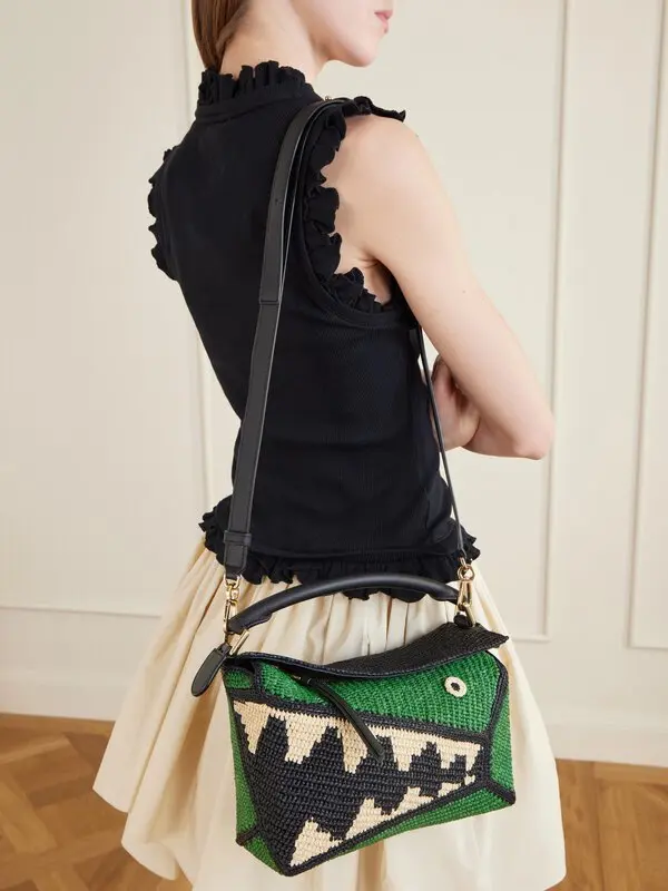 Loewe Paula's Ibiza Puzzle Edge Raffia Shoulder Bag - Green