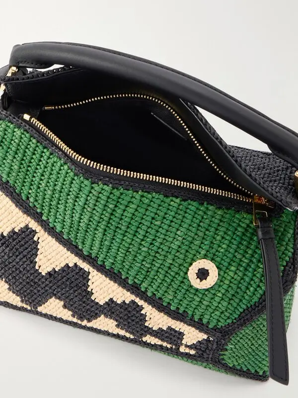 Loewe Paula's Ibiza Puzzle Edge Raffia Shoulder Bag - Green