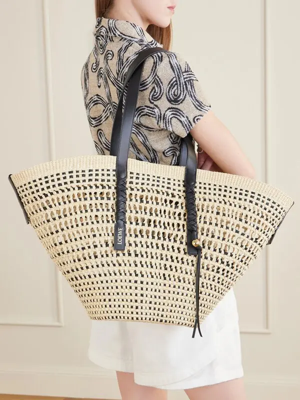 Loewe Paula's Ibiza Leather-trimmed Iraca Tote - Neutrals