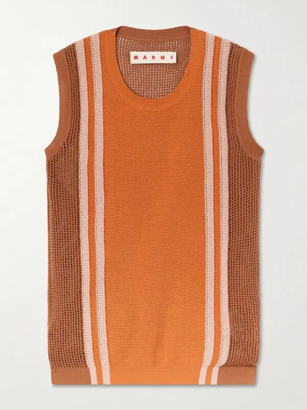 Marni Striped Open-knit Crocheted Cotton Tank