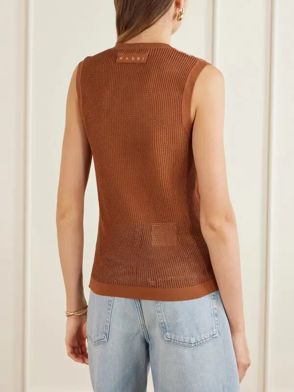 Marni Striped Open-knit Crocheted Cotton Tank