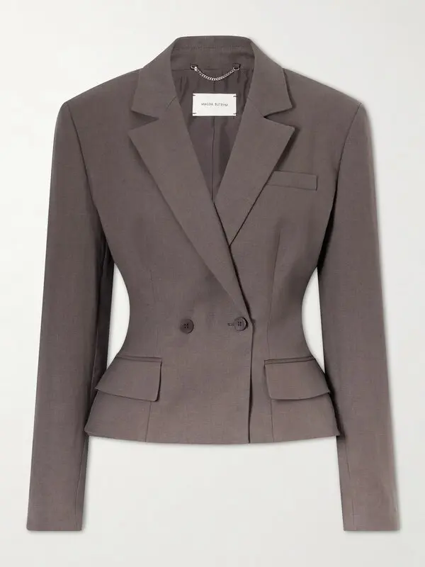 Magda Butrym Cropped Double-breasted Linen-blend Blazer