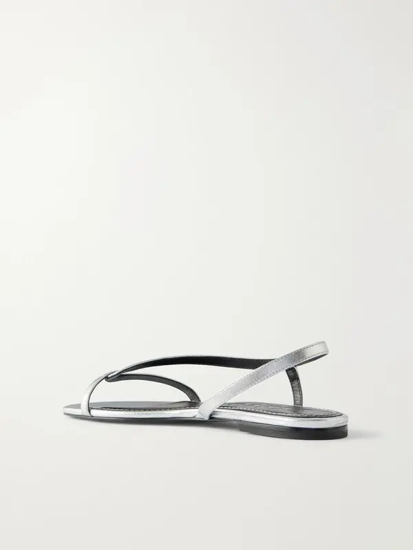 Staud Louden Metallic Leather Flats - Silver