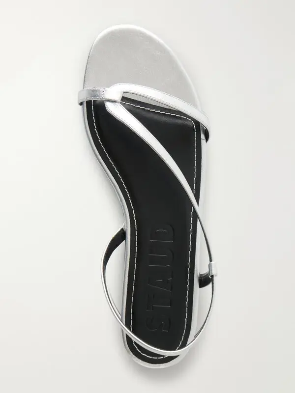 Staud Louden Metallic Leather Flats - Silver