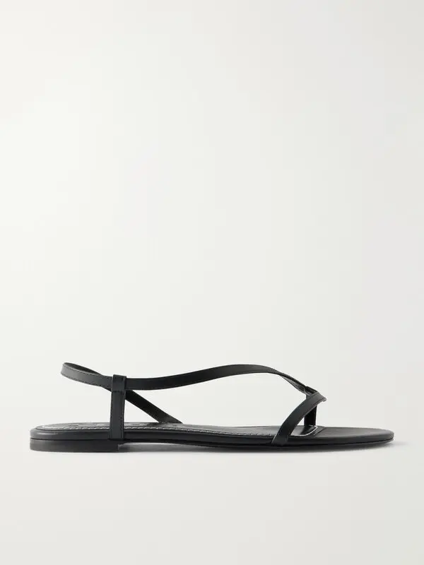 Staud Louden Leather Flat Sandals - Black