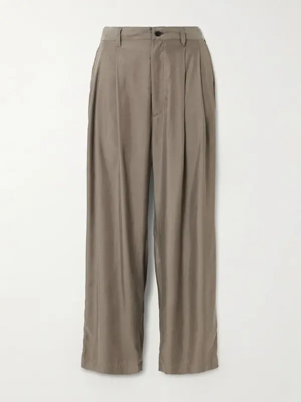 SSSTEIN Pleated Wide-leg Twill Pants - Brown