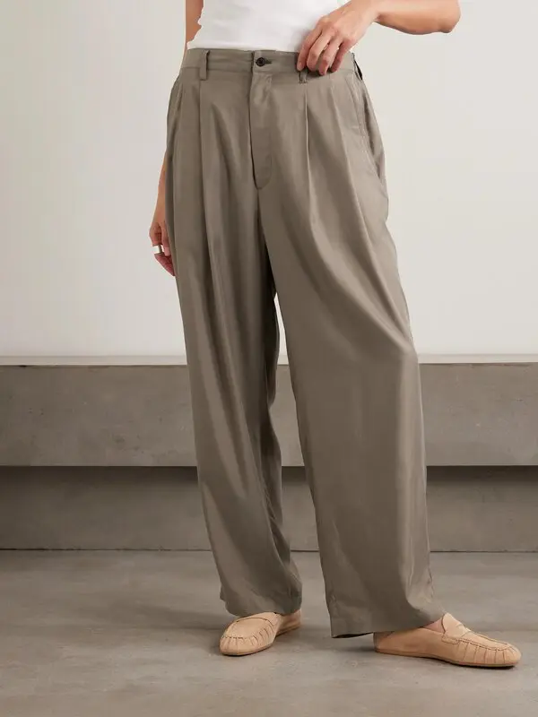 SSSTEIN Pleated Wide-leg Twill Pants - Brown