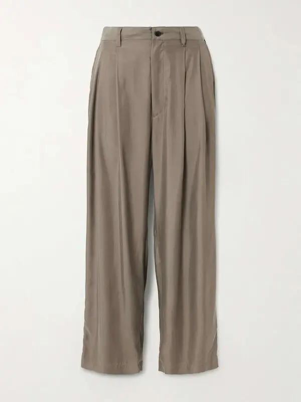 SSSTEIN Pleated Wide-leg Twill Pants - Taupe