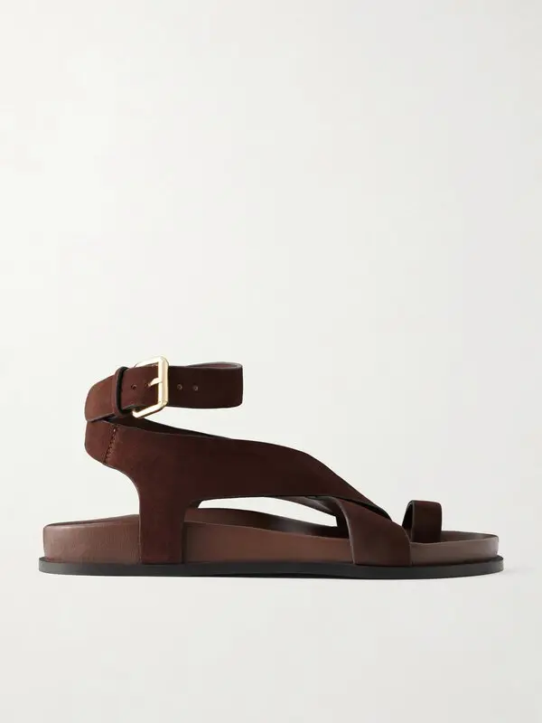 A.emery Jalen Suede Sandals With Gold Tone Buckle - Brown