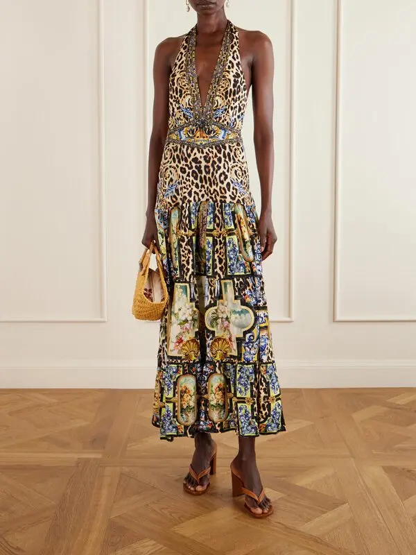 Camilla Tiered Crystal-embellished Printed Maxi Dress